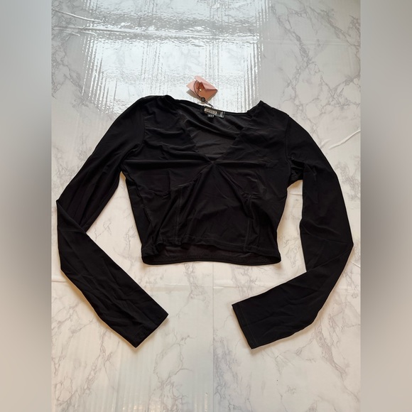 Missguided | Tops | Nwt Missguided Corset Seam Round Neck Black Top ...